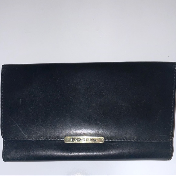 Fossil | Bags | Vintage Fossil Black Leather Checkbook Wallet | Poshmark